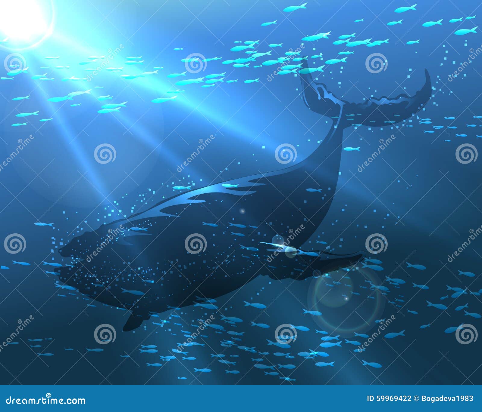Floating Whale stock vector. Illustration of nature, blue - 59969422