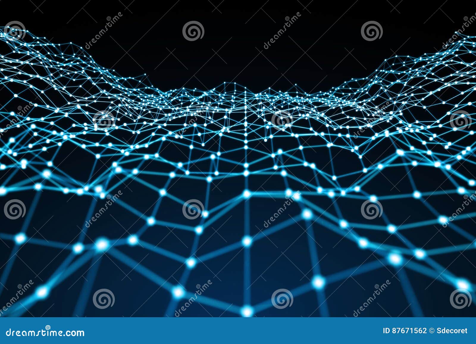 Floating White and Blue Dot Network 3D Rendering Stock Illustration ...