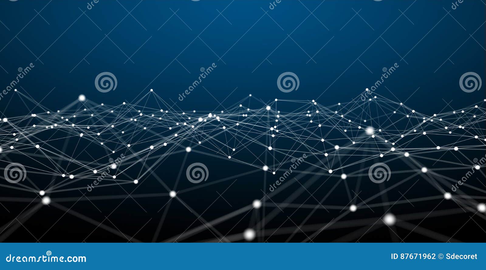 Floating White and Blue Dot Network 3D Rendering Stock Illustration ...
