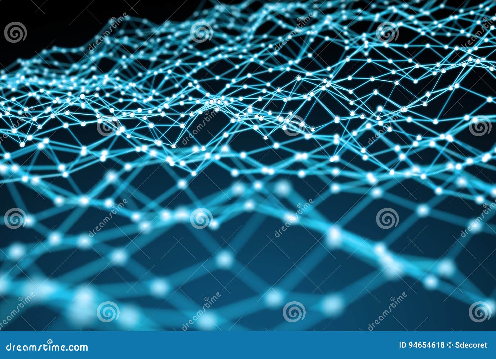 Floating White and Blue Dot Network 3D Rendering Stock Illustration ...