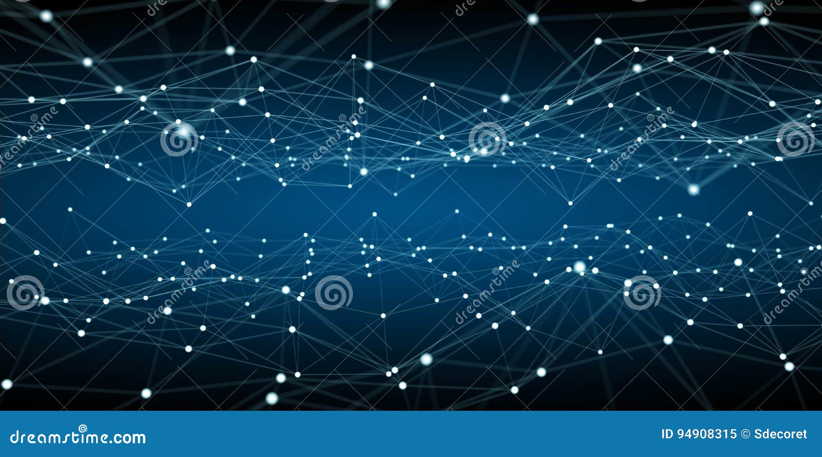 Floating White and Blue Dot Network 3D Rendering Stock Illustration ...