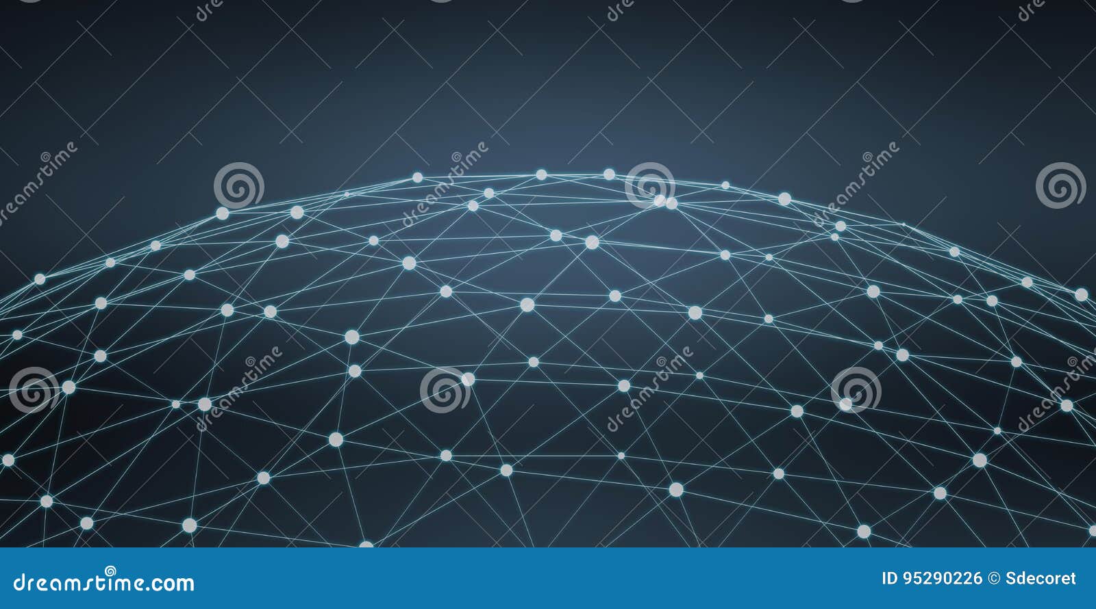 Floating White and Blue Glowing Dot Network 3D Rendering Stock ...