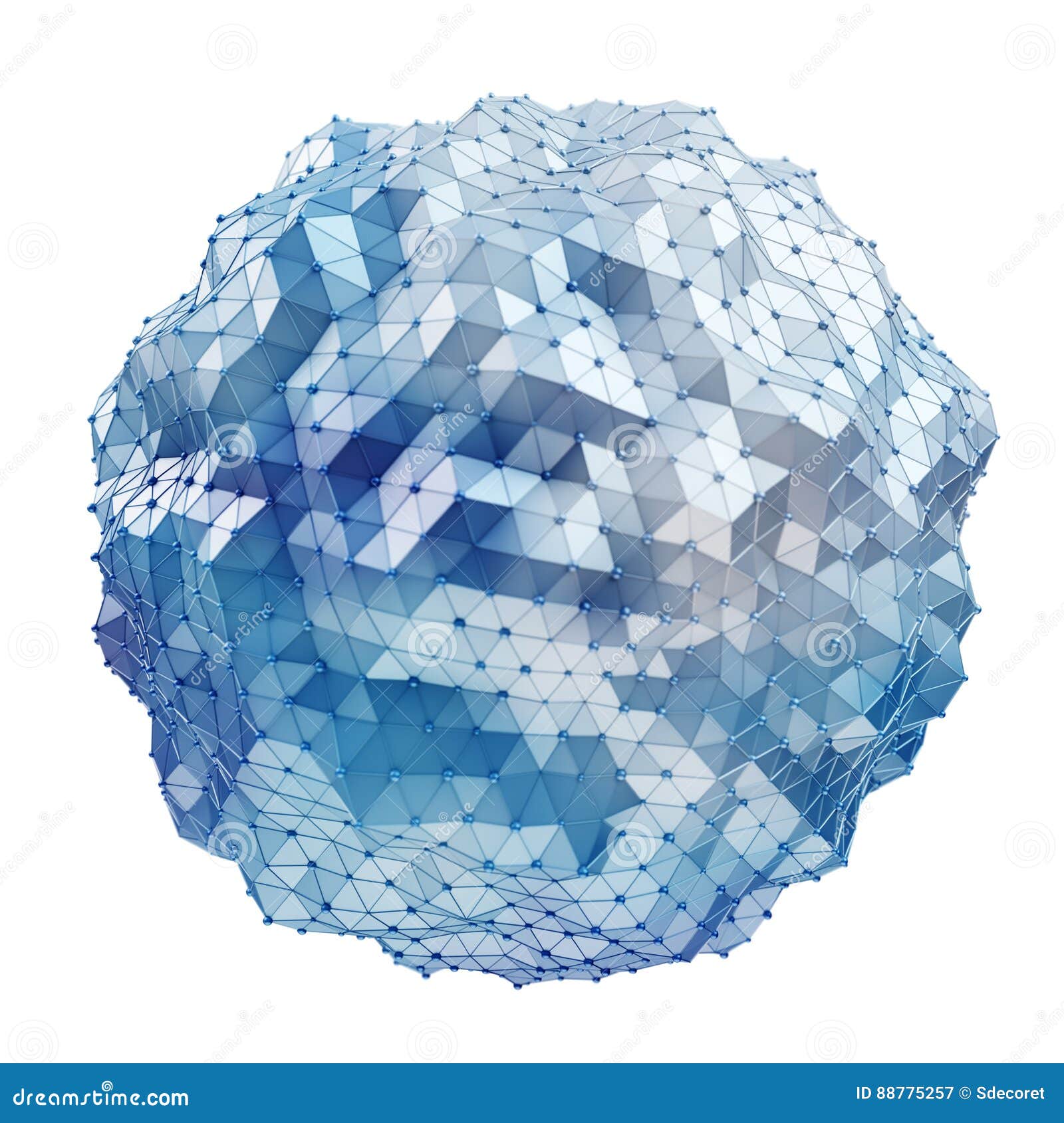 Floating White and Blue Glowing Sphere Network 3D Rendering Stock ...