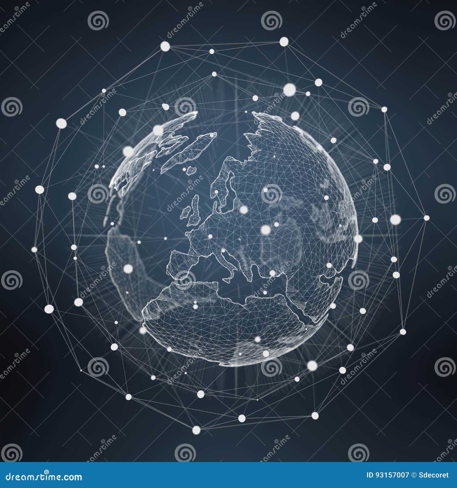 Floating White and Blue Planet Earth Network 3D Rendering Stock ...