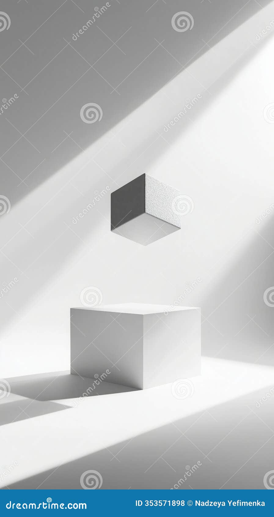 Floating White Cube in Bright Minimal Space with Strong Angled Light ...