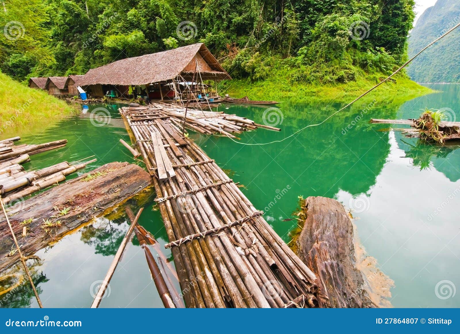 Floating Wood House at Ratchaprapha Dam Stock Image - Image of cruise ...