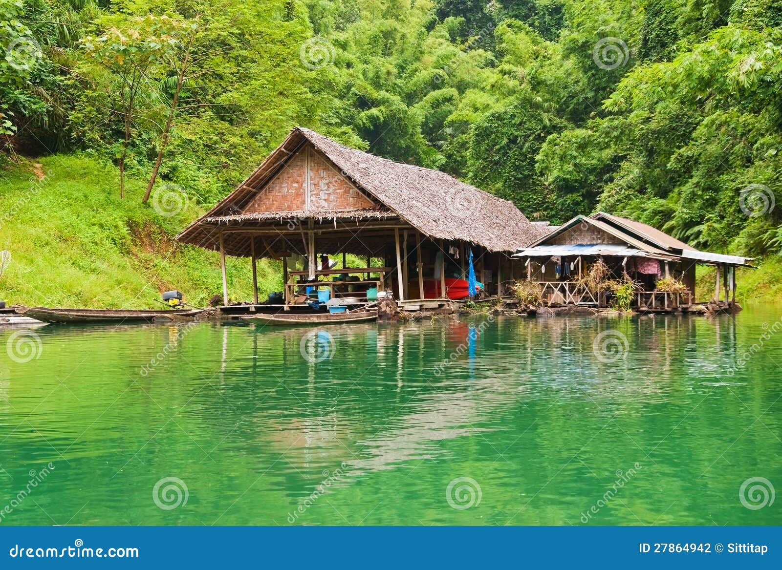 Floating Wood House at Ratchaprapha Dam Stock Photo - Image of beauty ...