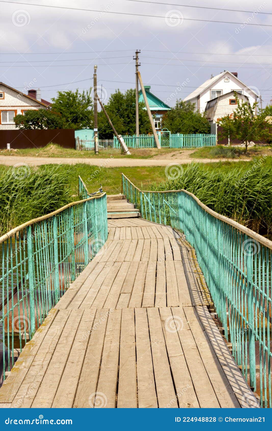 Floating Wooden Bridge on Pantons Across the River Stock Photo - Image ...