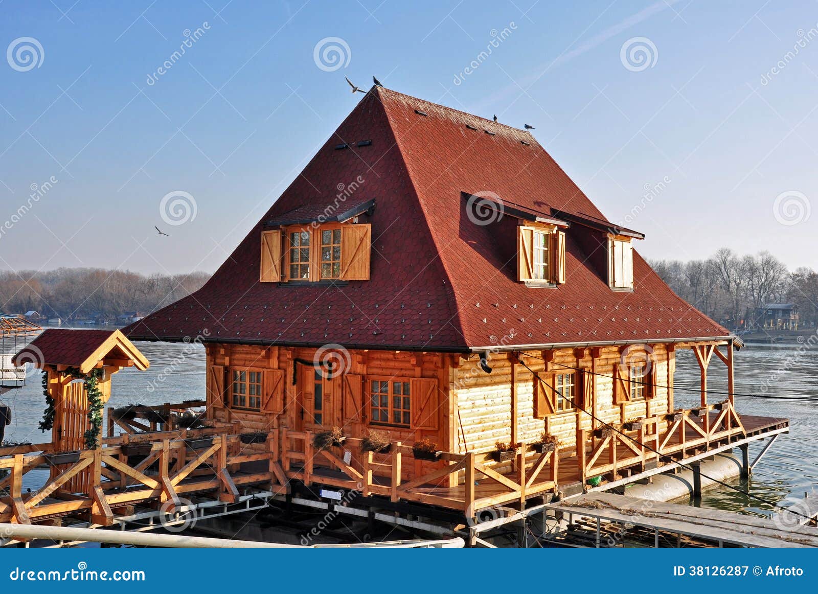 Floating Wooden House with Boat Stock Image - Image of river, relax ...