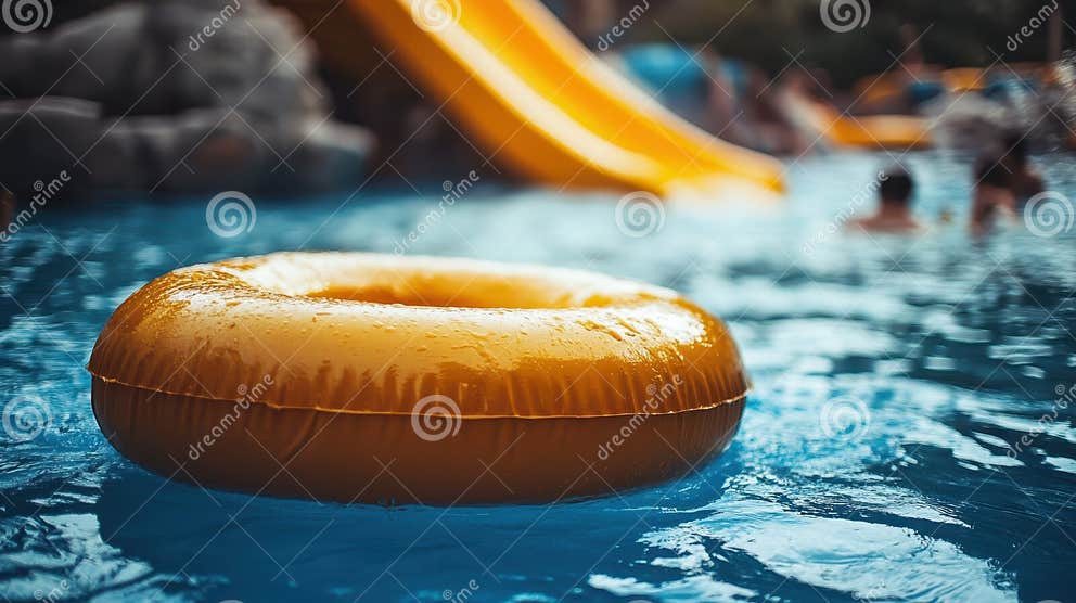 Floating Yellow Inflatable Ring in Water Park Pool Stock Photo - Image ...