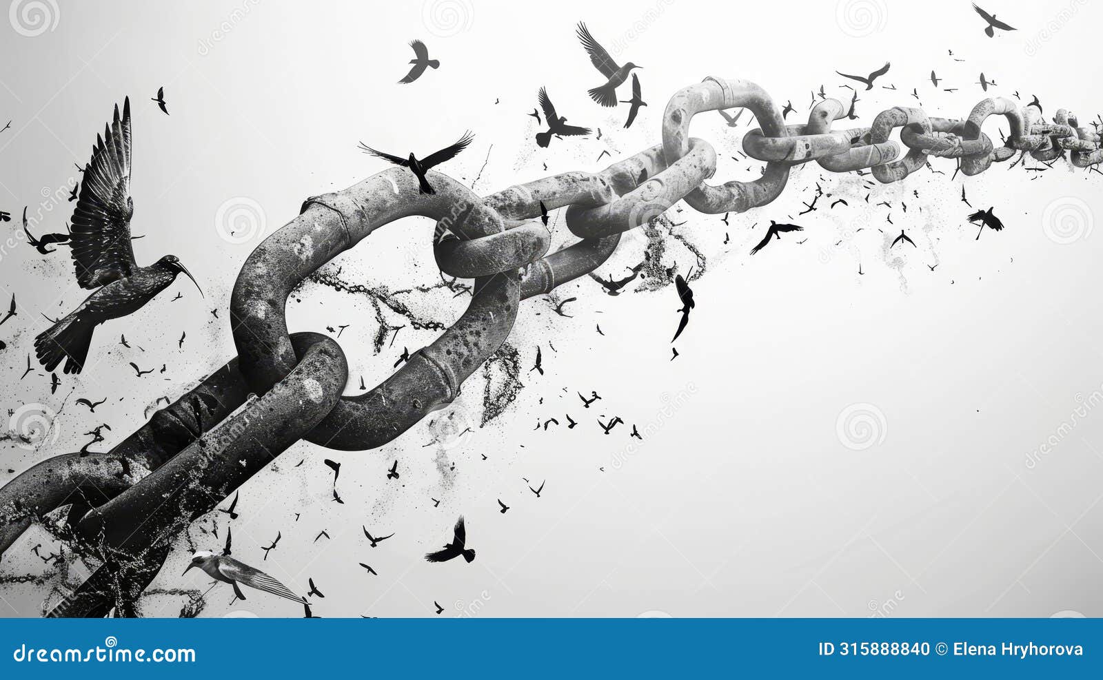 Flock of Birds Flying from Broken Chains, Metaphor for Freedom, Hope ...