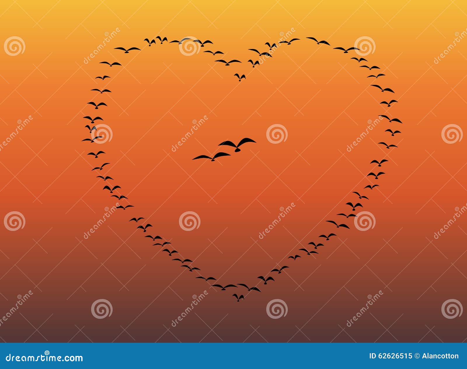 Flock of Birds Flying Heart Stock Illustration - Illustration of couple ...
