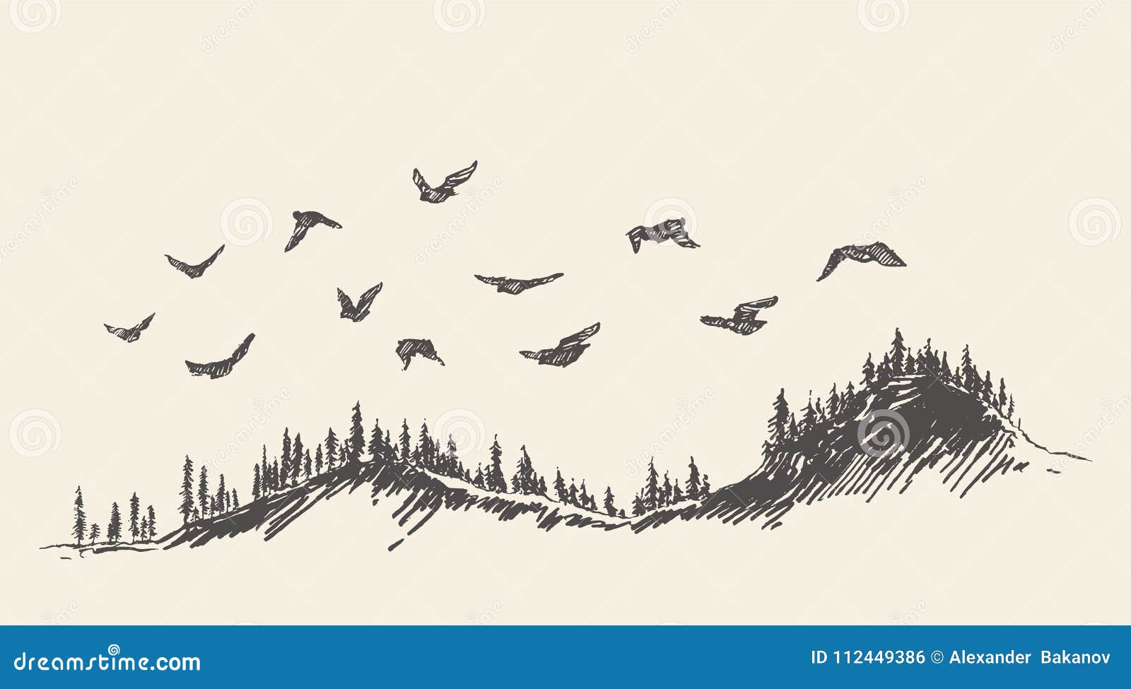 A Flock of Birds Drawn Vector Illustration, Sketch Stock Vector ...