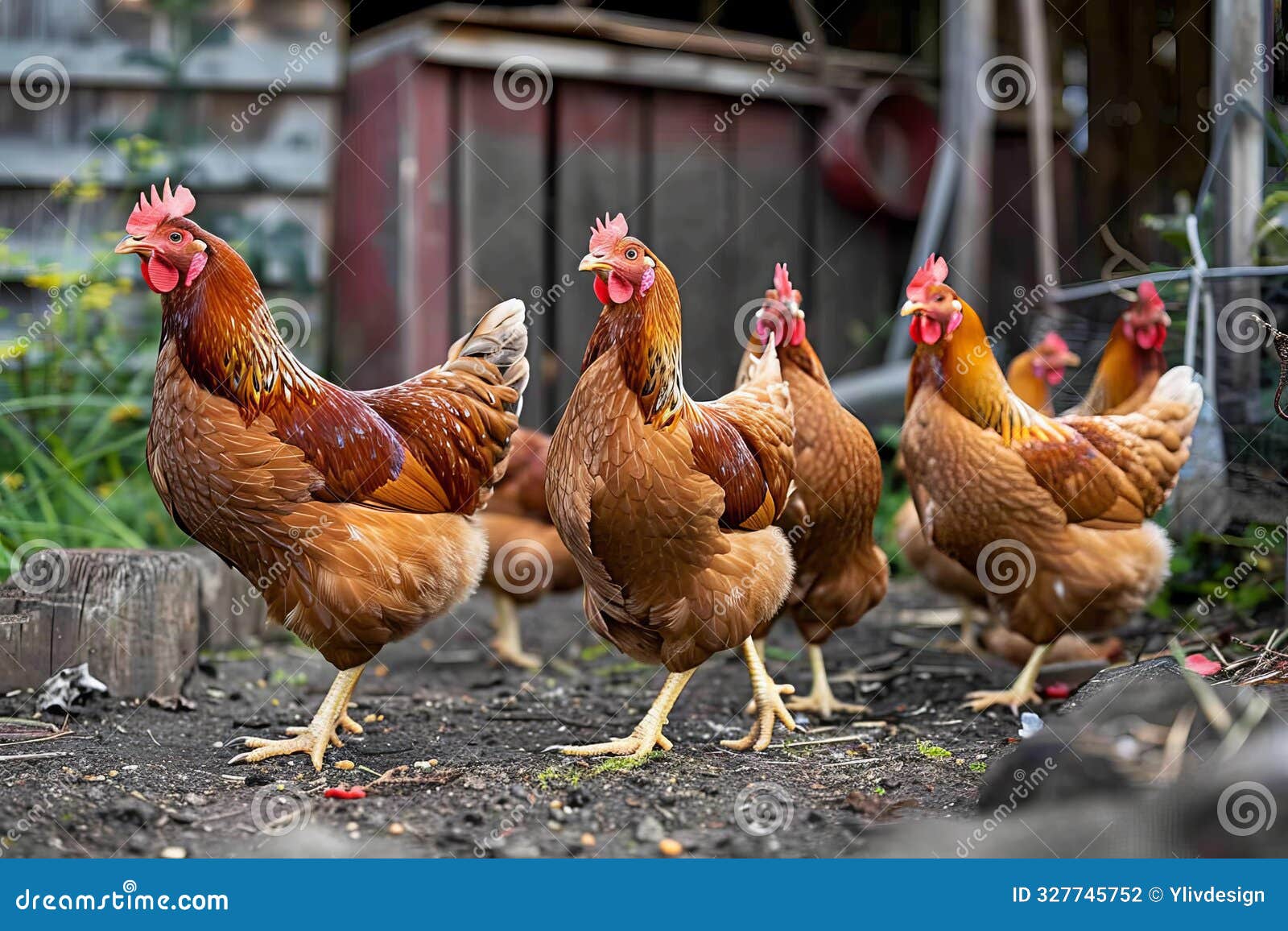 Flock of Brown Chickens Walking on a Farm Stock Photo - Image of ...
