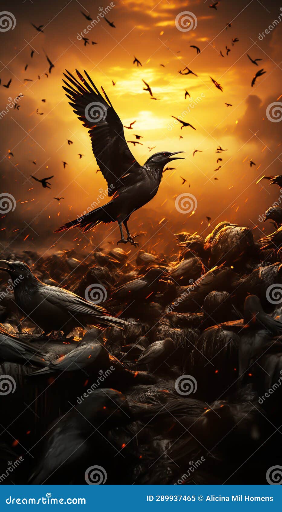 Crows Flying Among Ruins Stock Image | CartoonDealer.com #317498389
