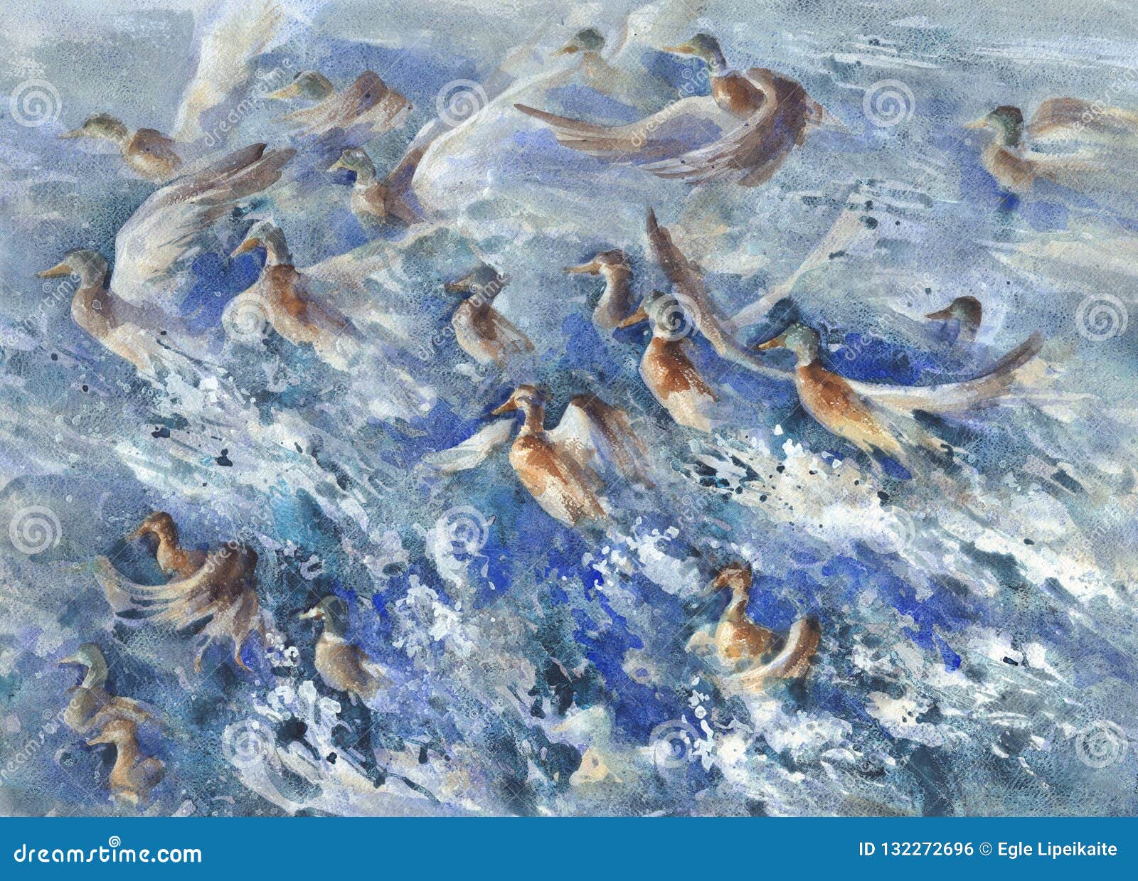 A Flock Of Ducks. A Cartoon Flock Of Birds. Vector Illustration Of ...