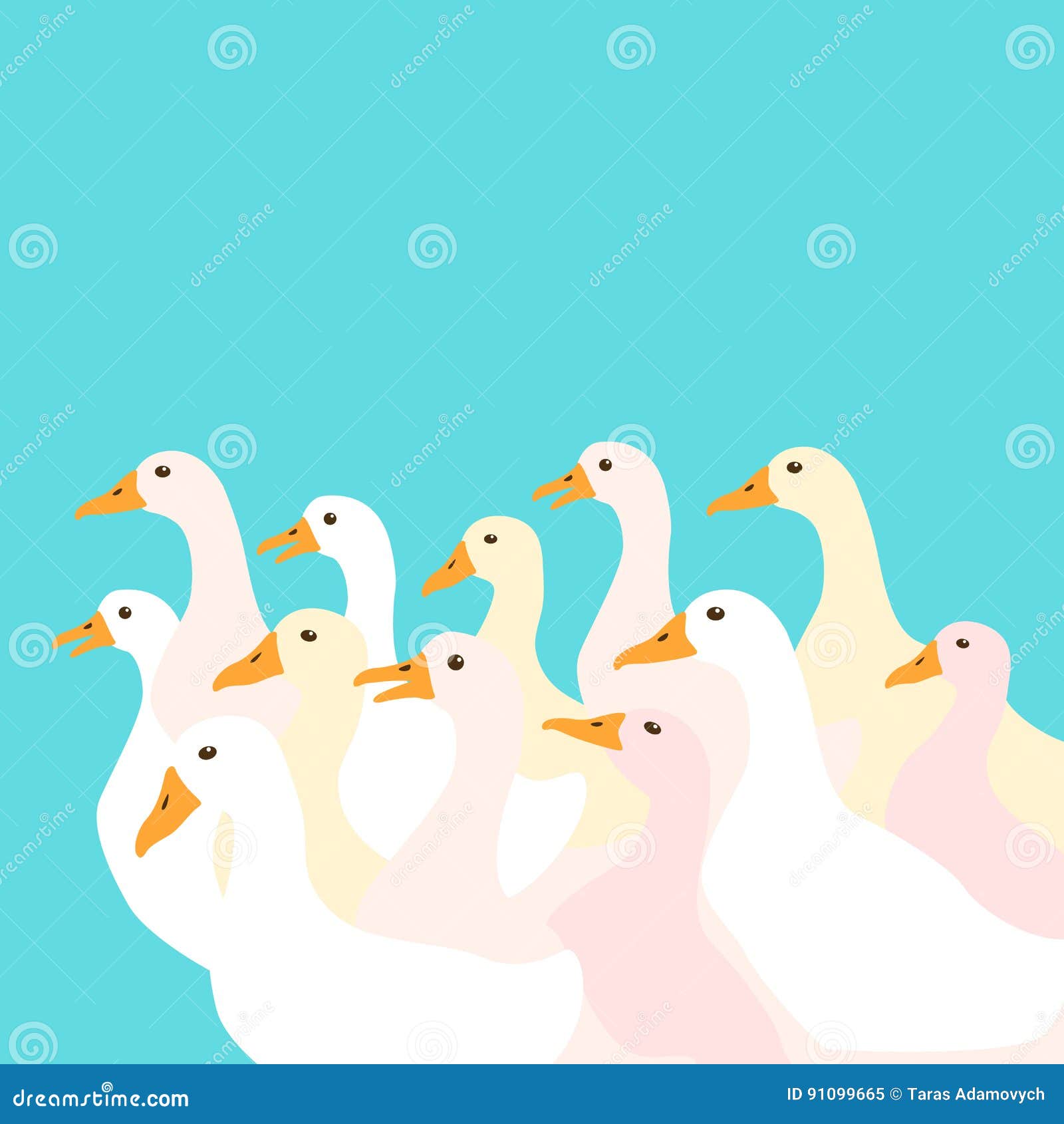 A Flock Of Ducks. A Cartoon Flock Of Birds. Vector Illustration Of ...