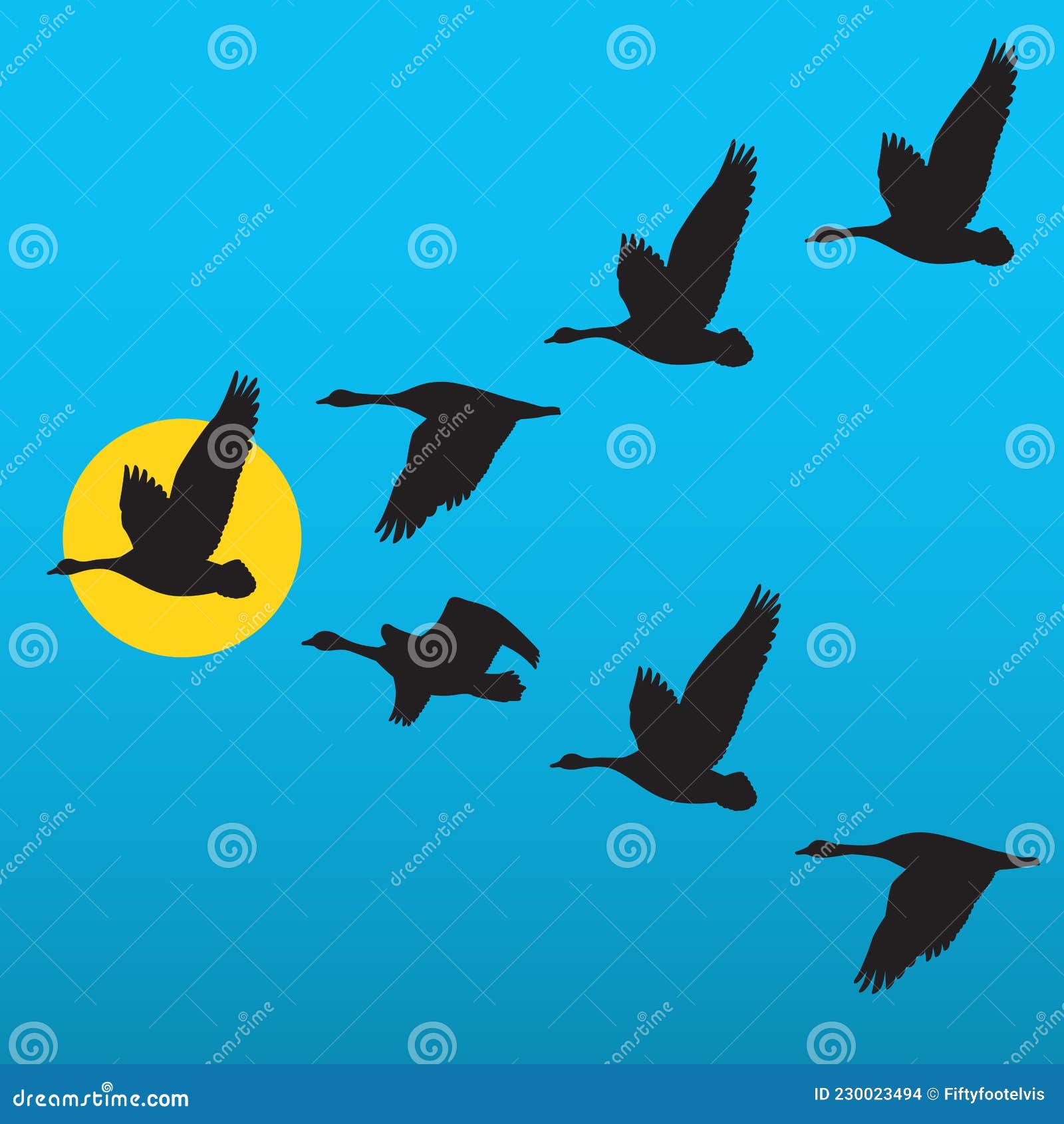 Flock of Migrating Geese Flying in Vee Formation. Stock Vector ...