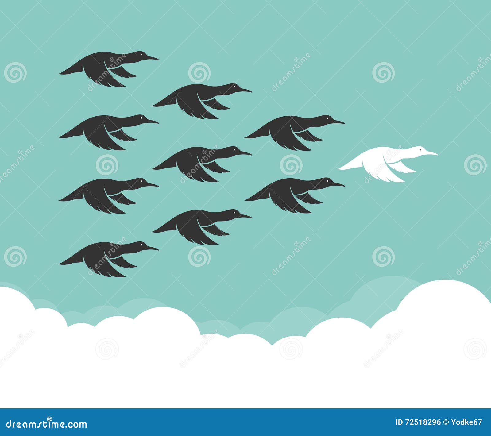 Flock of Mallard Flying in the Sky, Leadership Concept Stock Vector ...