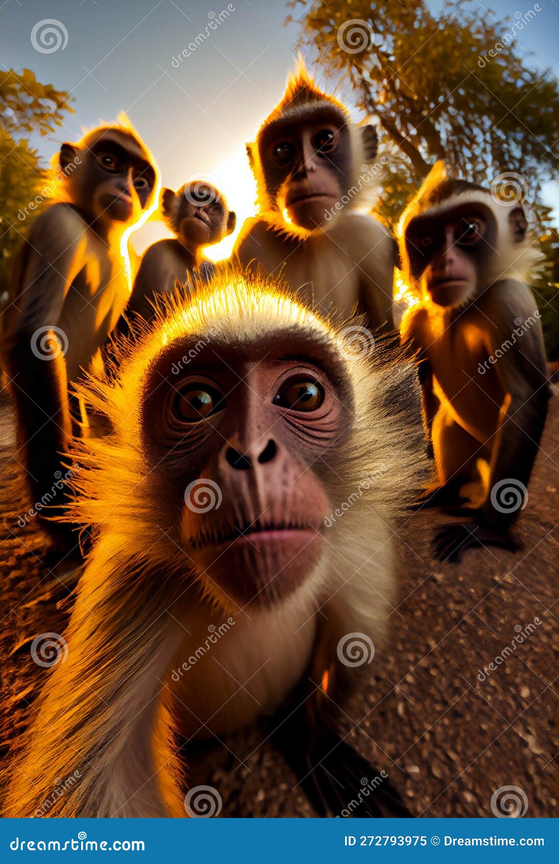 A Flock of Monkeys Take a Selfie. AI Generated Stock Illustration ...