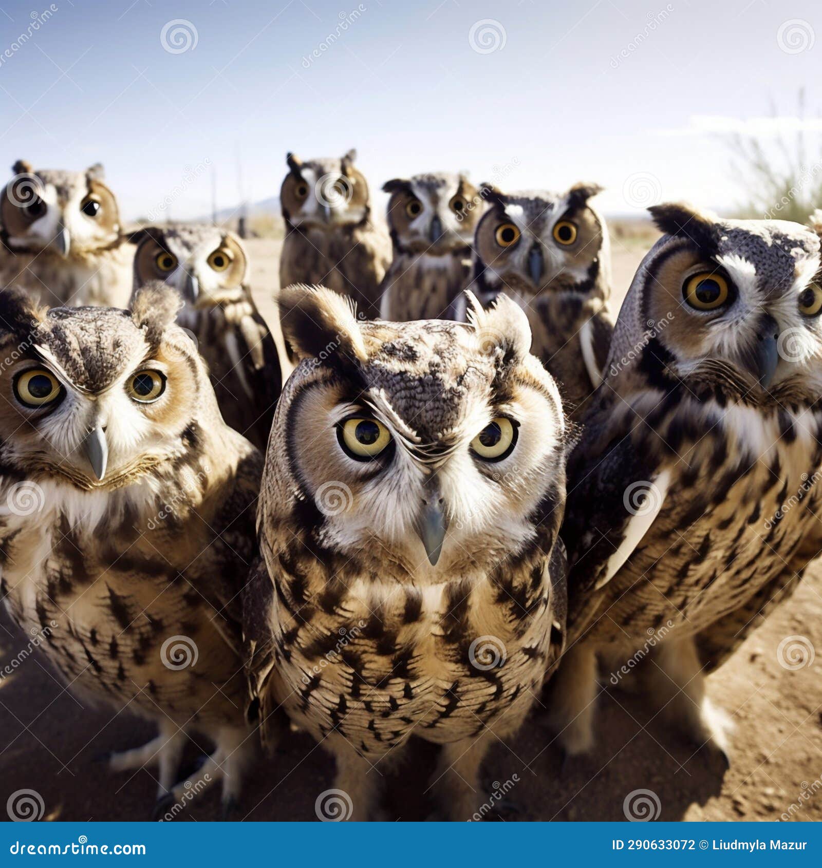 A Flock of Owls Look at the Camera Ai Generation Stock Photo - Image of ...