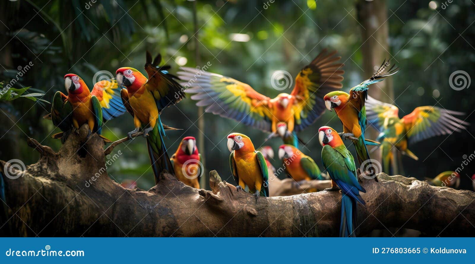 A Flock of Parrots Squawking and Flapping Their Wings in a Tropical ...