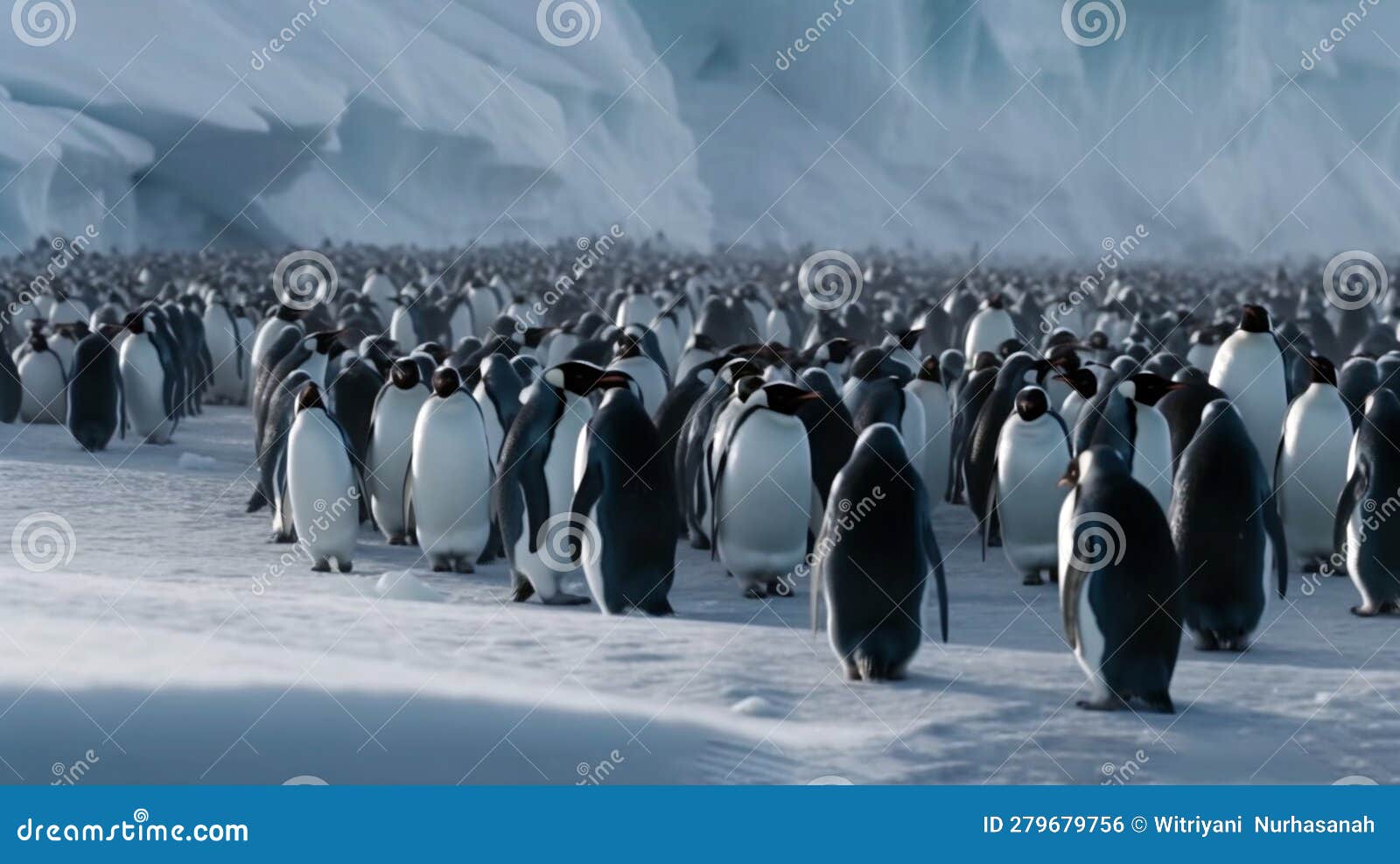 A Flock of Realistic Imperial Penguins. Generative AI Stock ...
