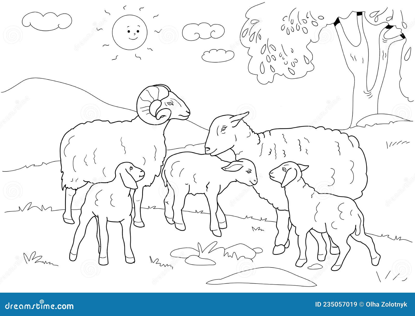 A Flock Of Sheep. Coloring Pages.Outline Image Cartoon Vector ...