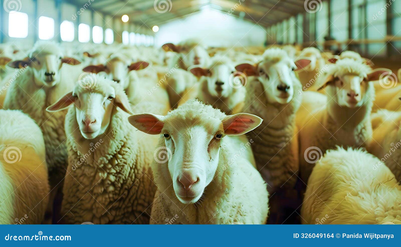 Flock of Sheep Inside a Large Modern Barn Equipped with Advanced ...