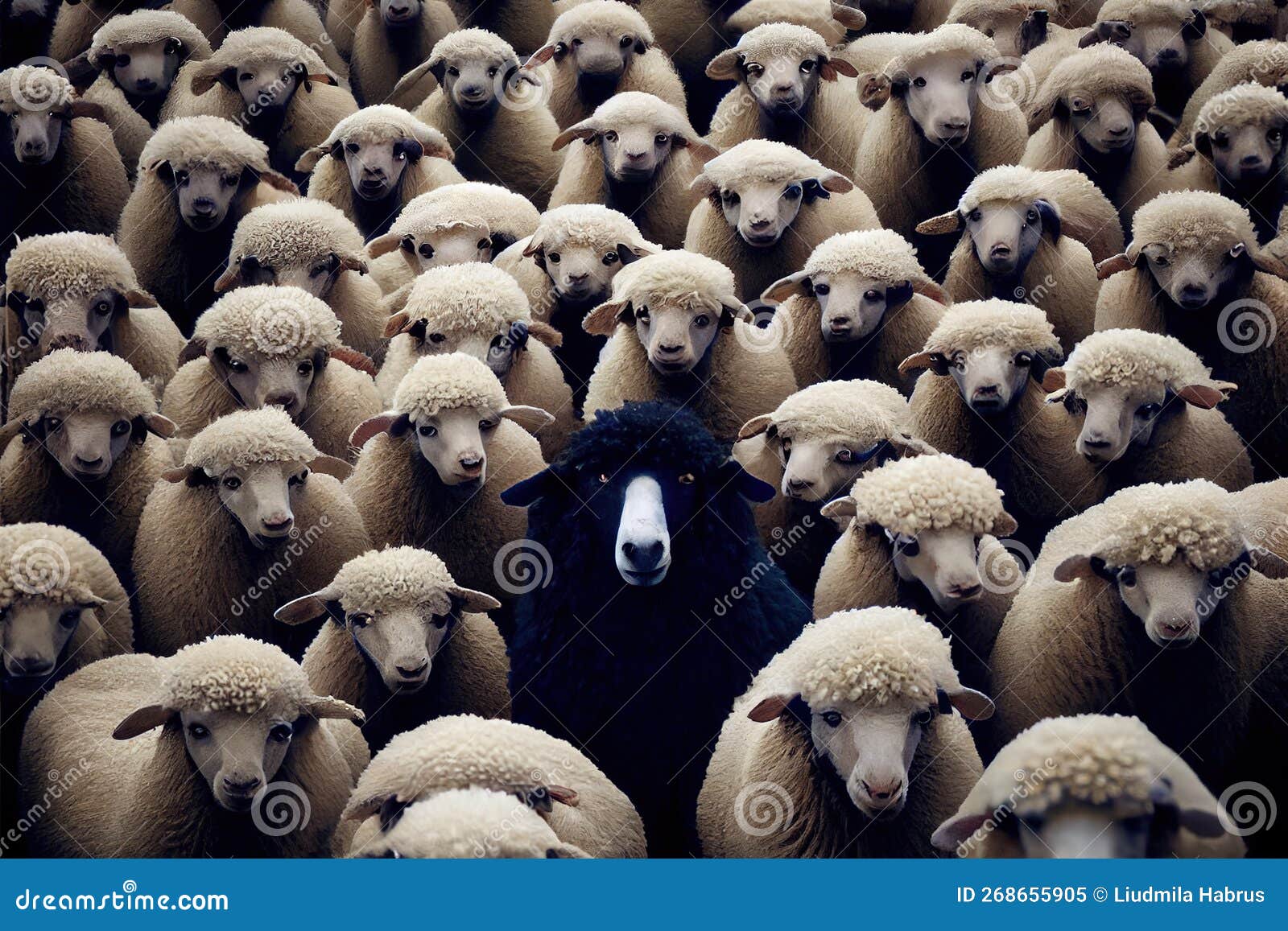 Flock of Sheep with One Black. Generative AI Stock Illustration ...