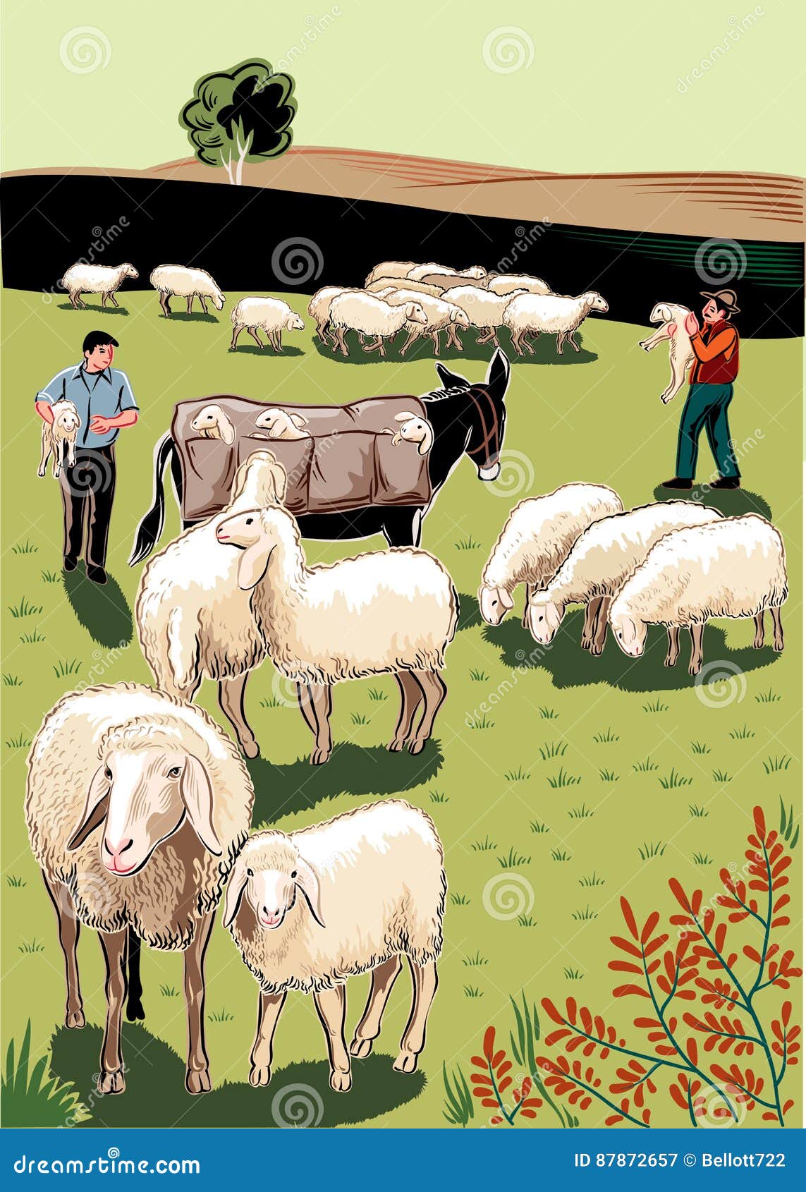 Flock of sheep stock illustration. Illustration of sheep - 87872657