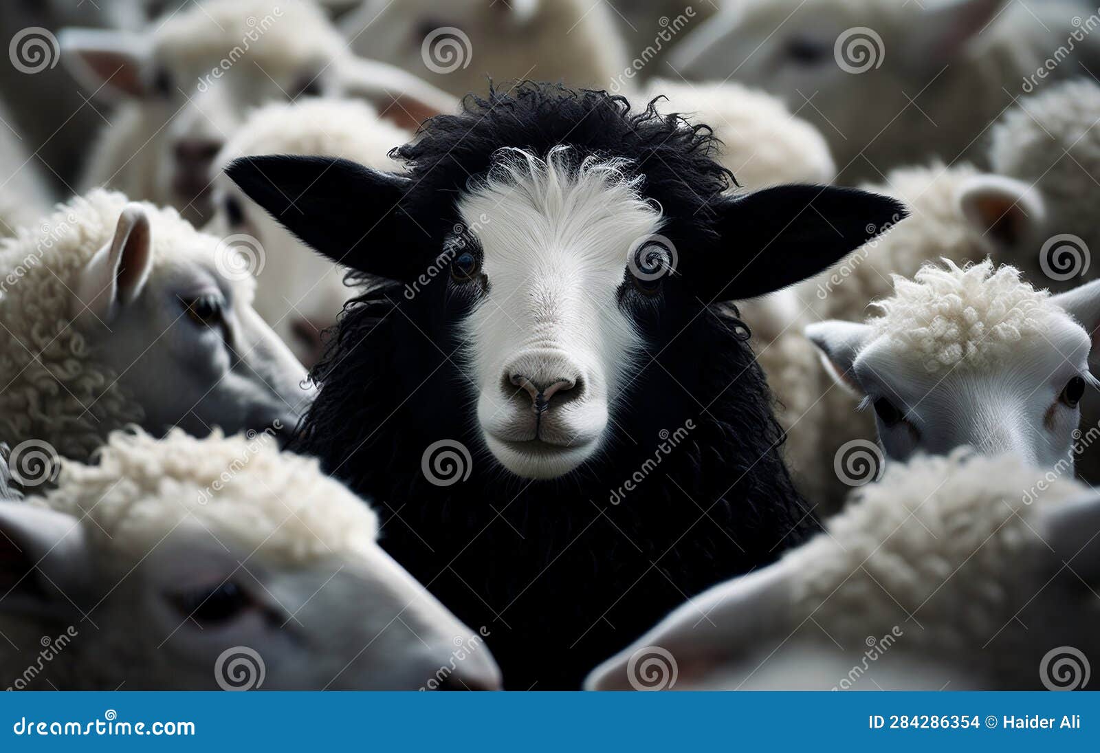 A Flock of Sheep Standing Together in a Field. AI Stock Illustration ...
