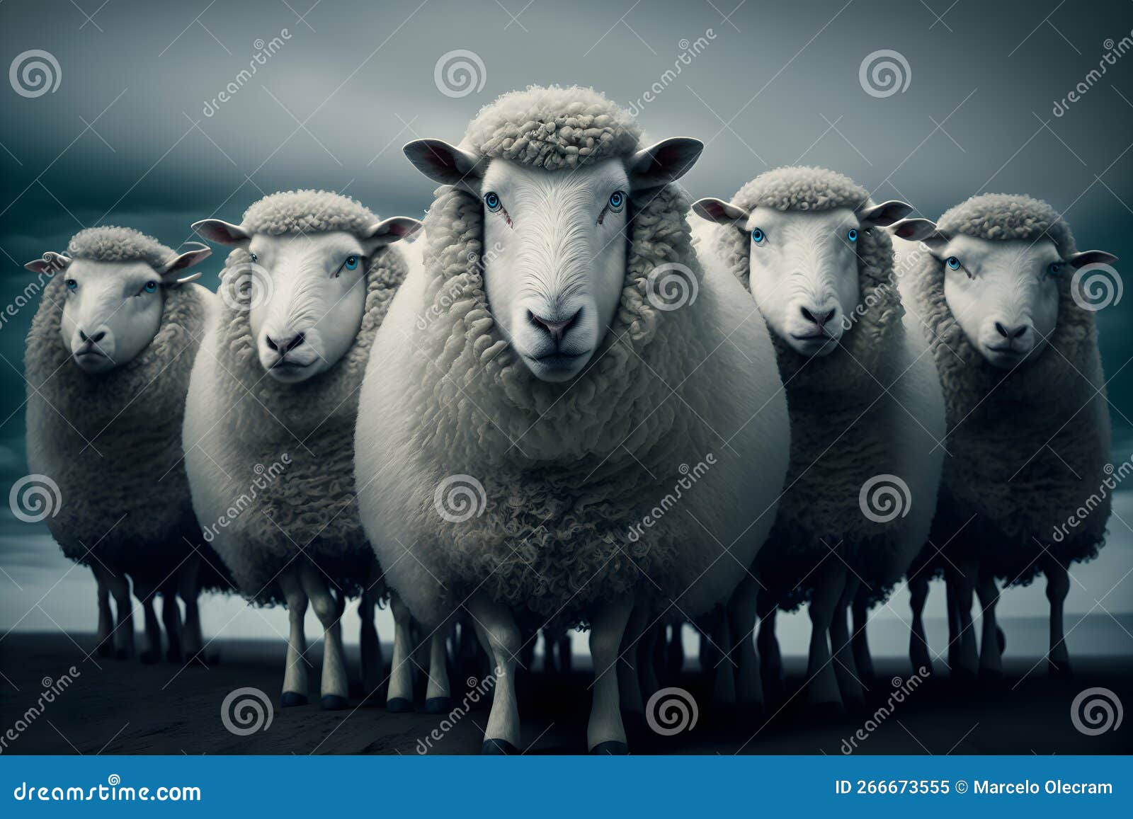 Flock of Sheep Staring in the Same Direction. Portrait Style Stock ...