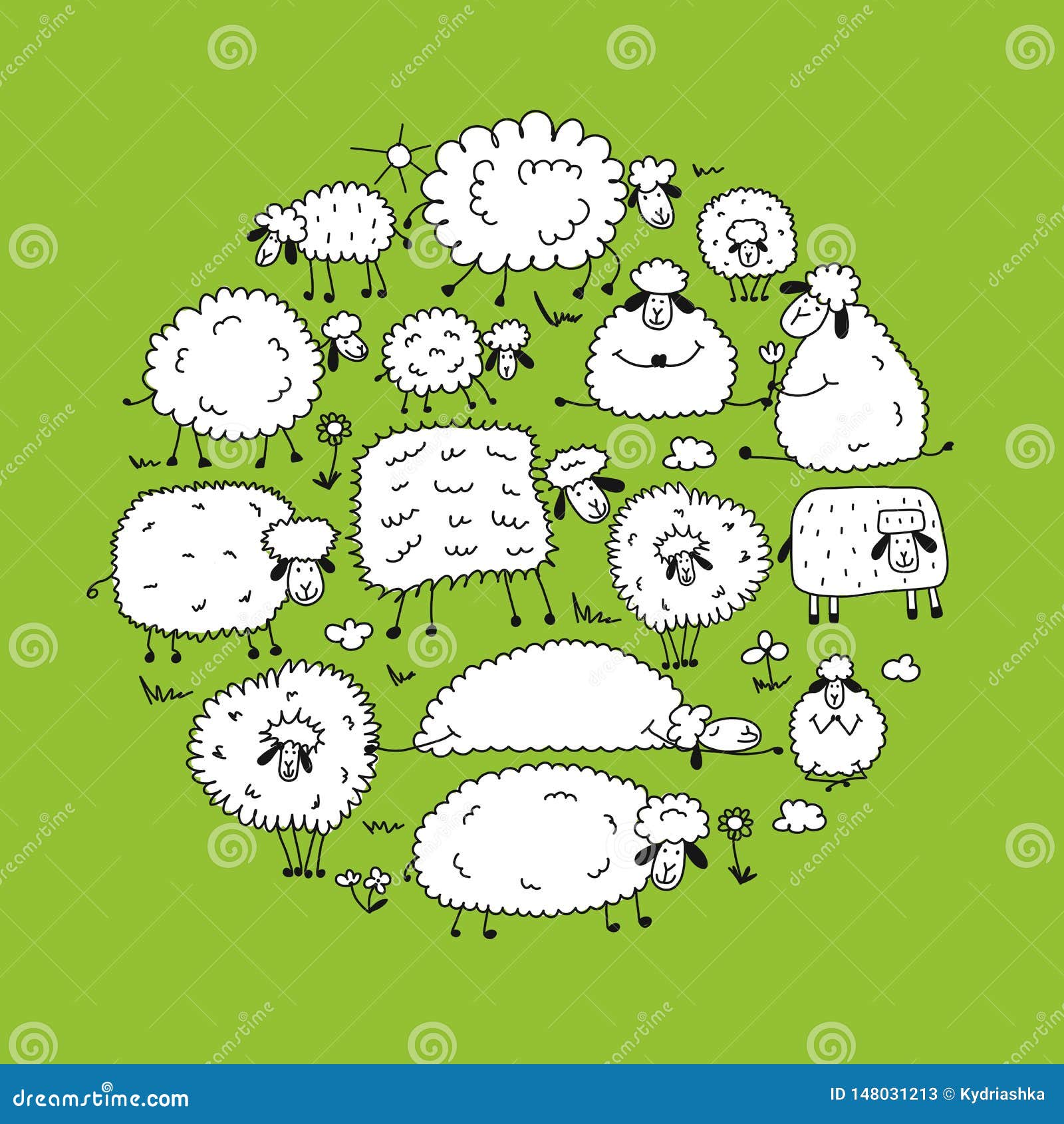 Flock of Sheeps, Sketch for Your Design Stock Vector - Illustration of ...