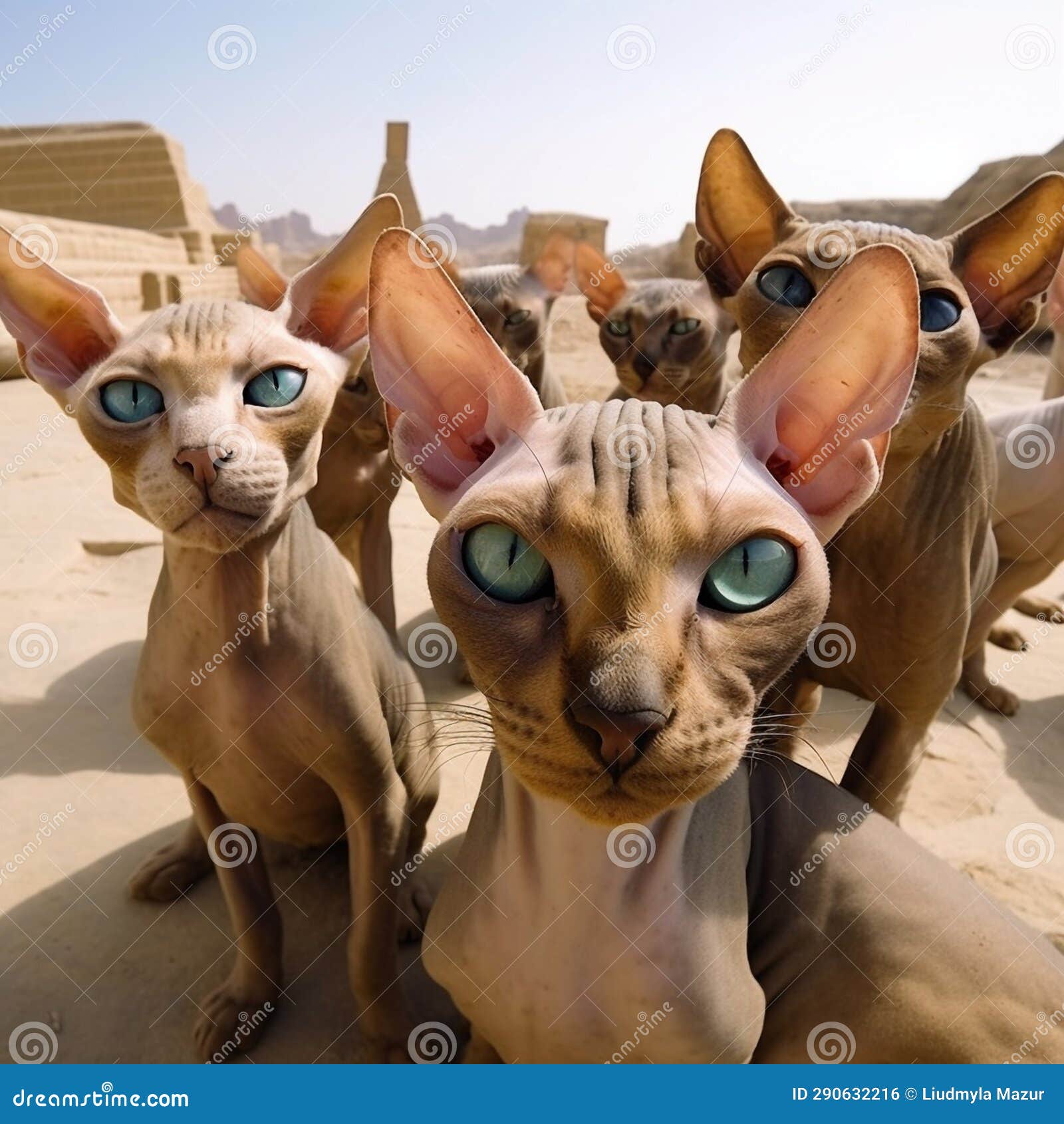 A Flock of Sphinx Cats Looking at the Camera Ai Generation Stock Photo ...