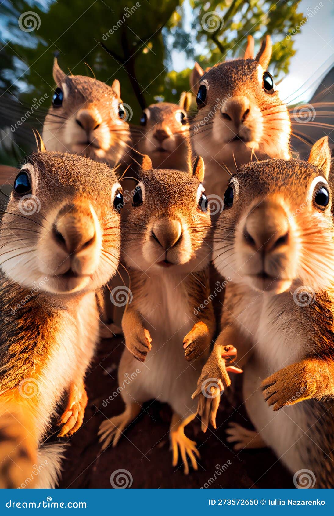 A Flock of Squirrels Look at the Camera and Take a Selfie in Nature. AI ...