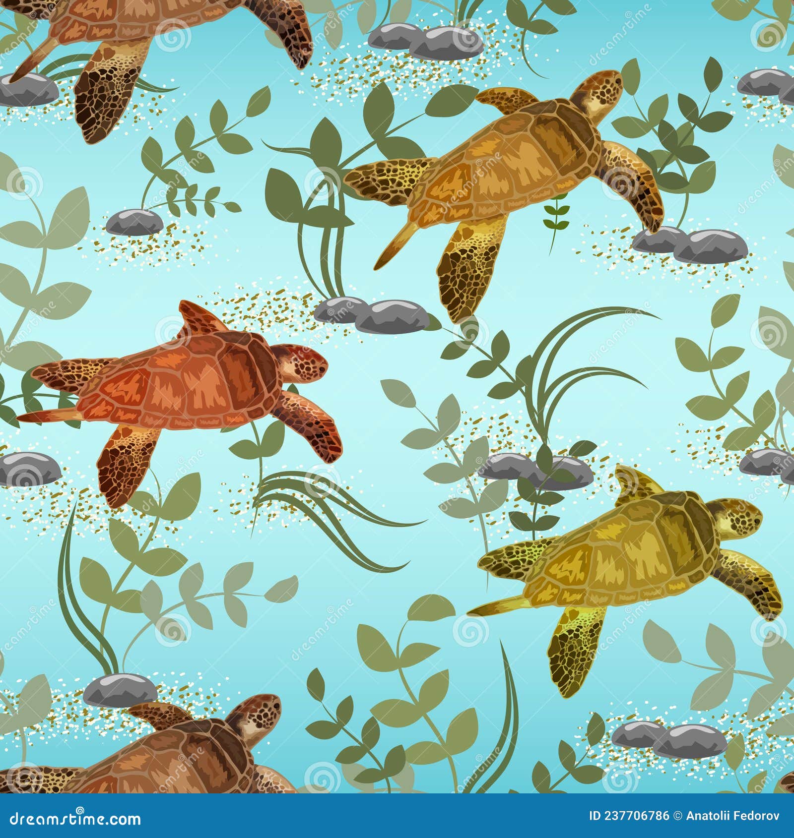 Flock Of Sea Turtles. Water Turtle Seamless Pattern. Vector Back ...