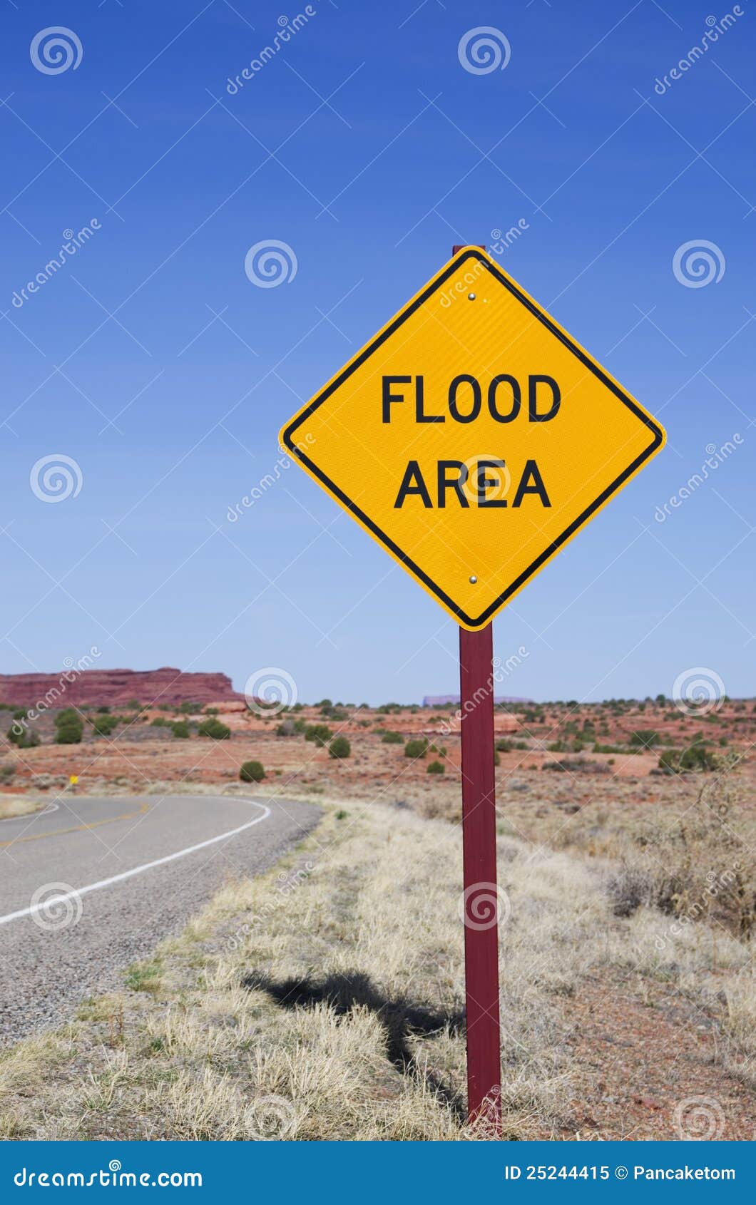 Flood Area Sign stock image. Image of roadsign, desert - 25244415
