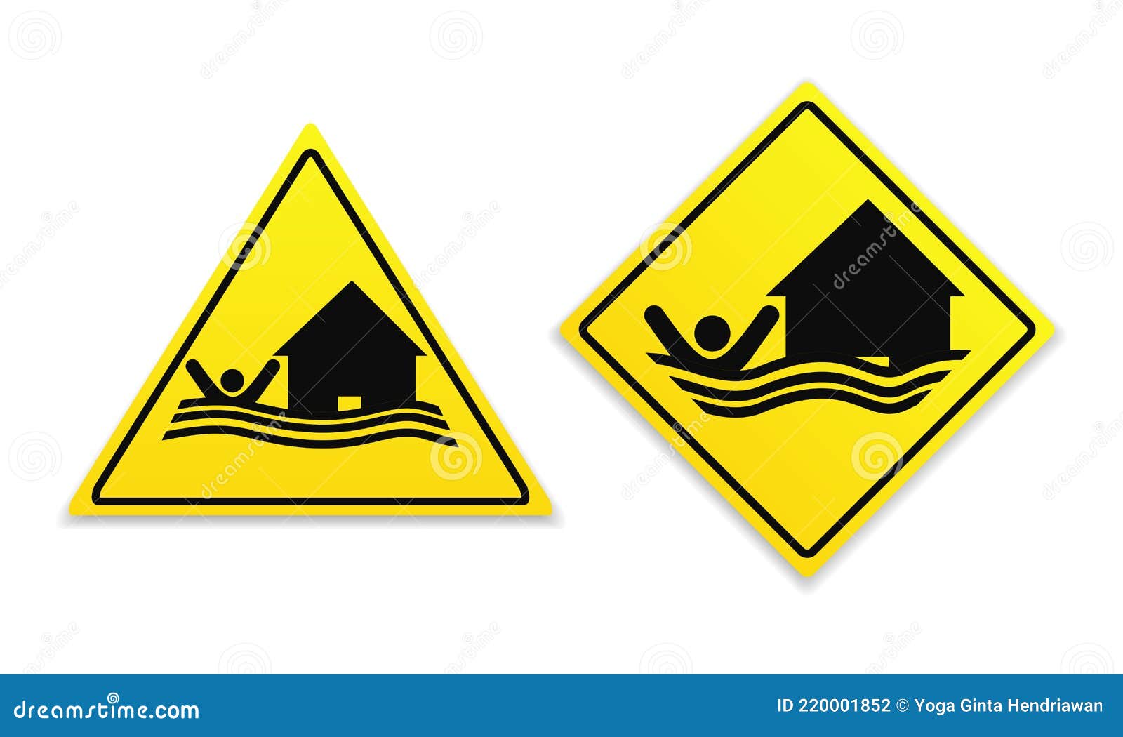 Flood Area Sign, Natural Disaster With House, Heavy Rain And Storm ...