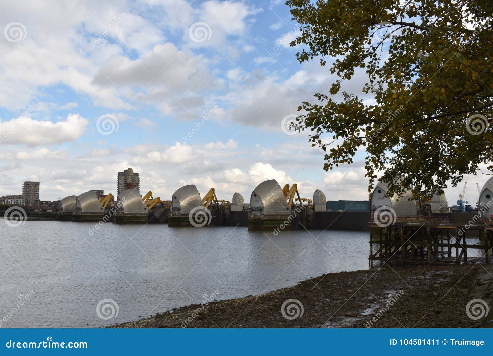 Thames barriers stock image. Image of bank, flood, skyline - 104501411