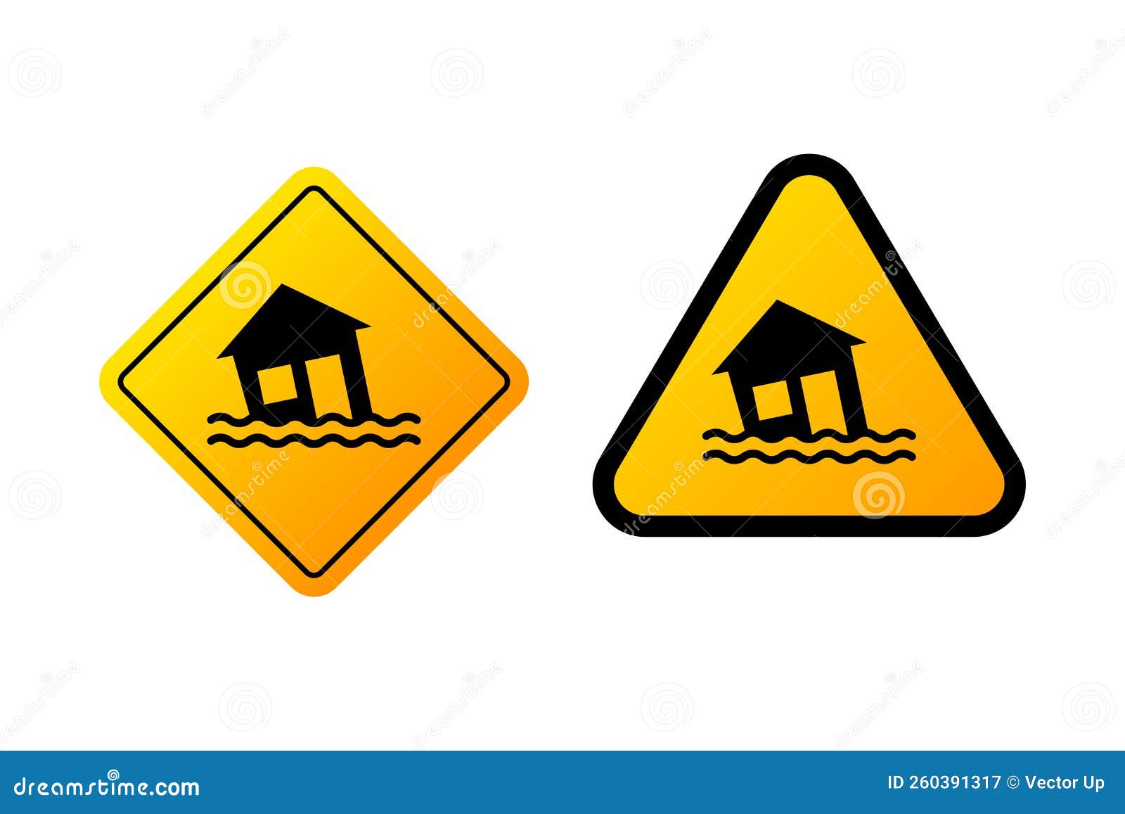 Flood Disaster Yellow Sign. Vector Illustration. Stock Vector ...
