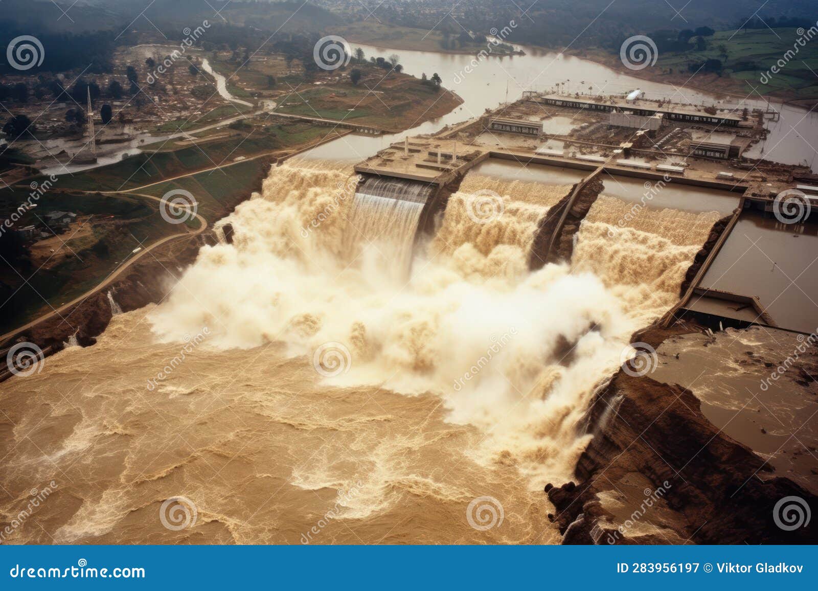 Flood Due To Dam Failure. Generative Ai Stock Illustration ... Flood Due To Dam Failure. Generative Ai Stock Illustration ...