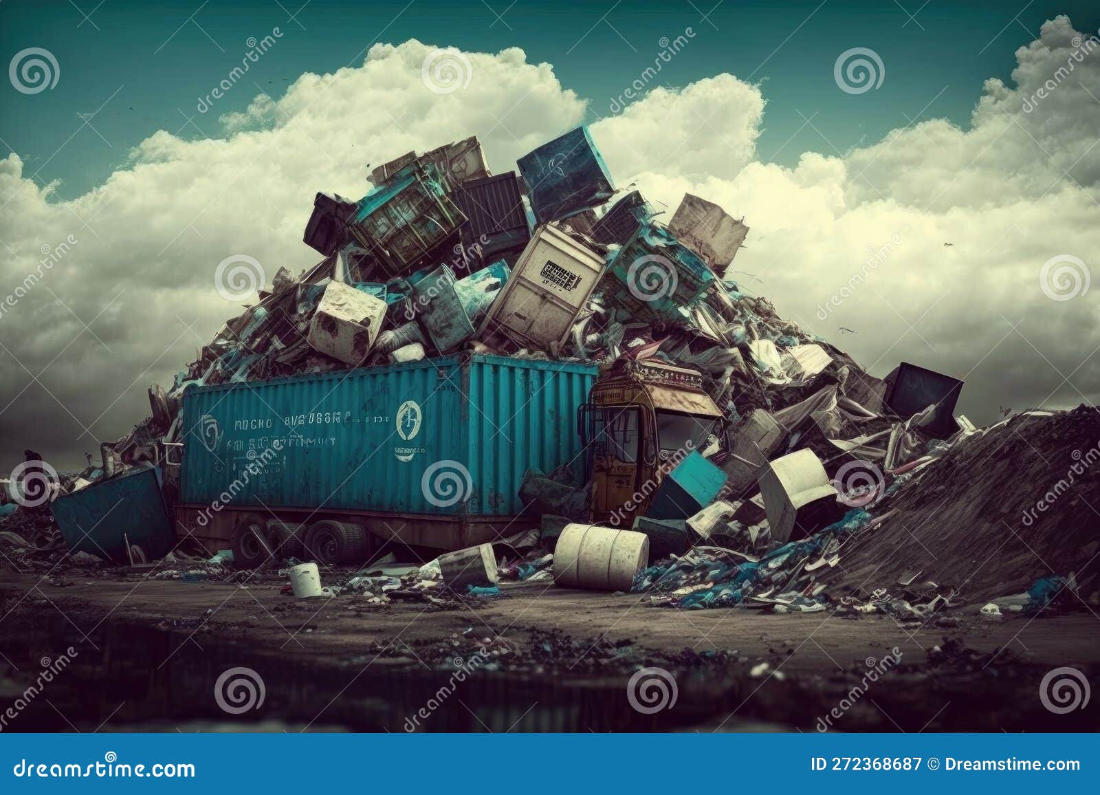 Flood of Garbage from Containers on Dump Stock Illustration ...