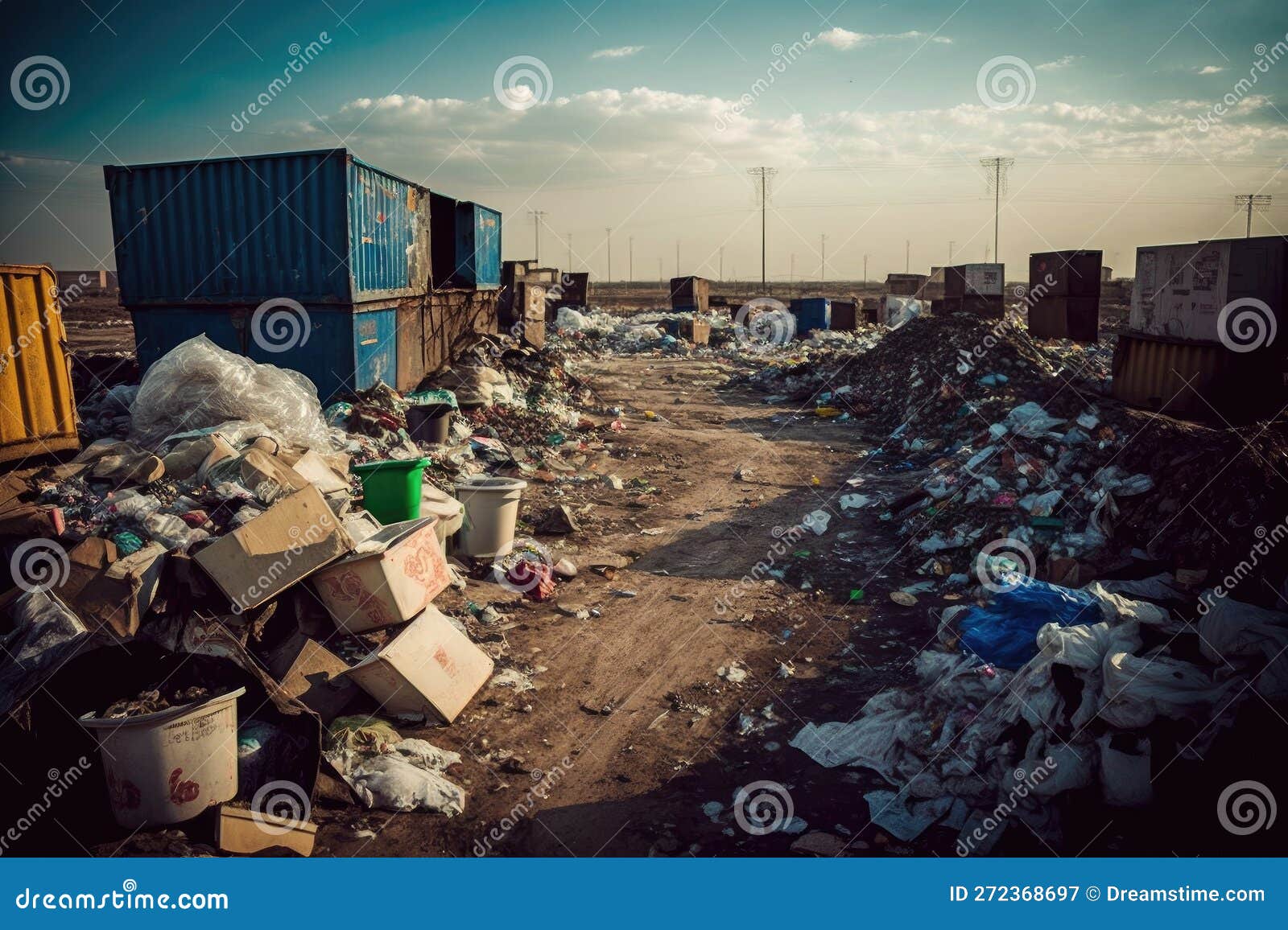 Flood of Garbage from Containers on Dump Stock Illustration ...
