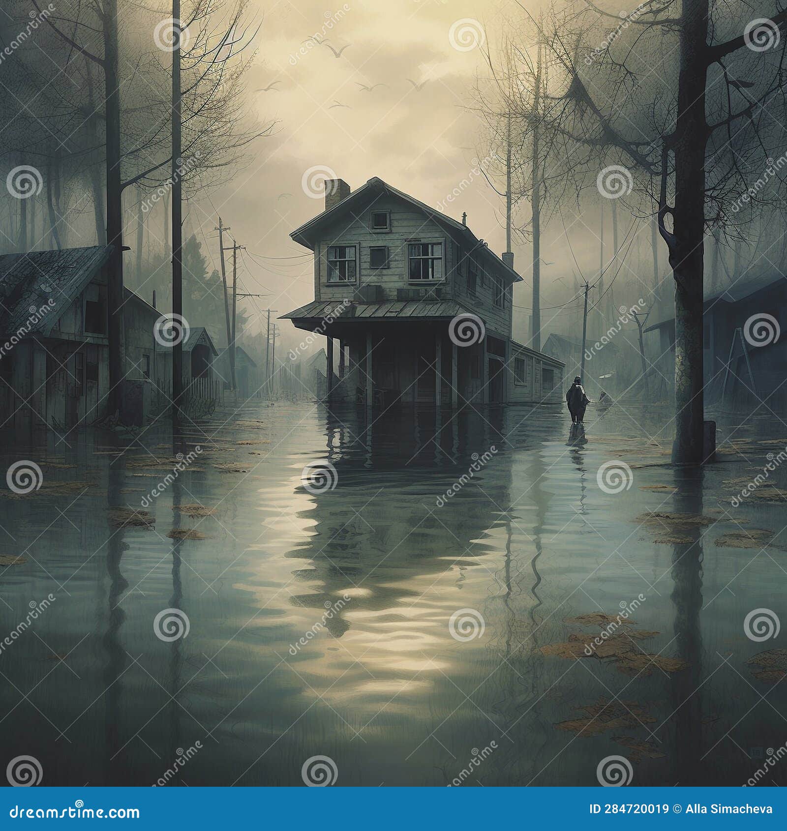 Flood. generative ai stock illustration. Illustration of environment ...