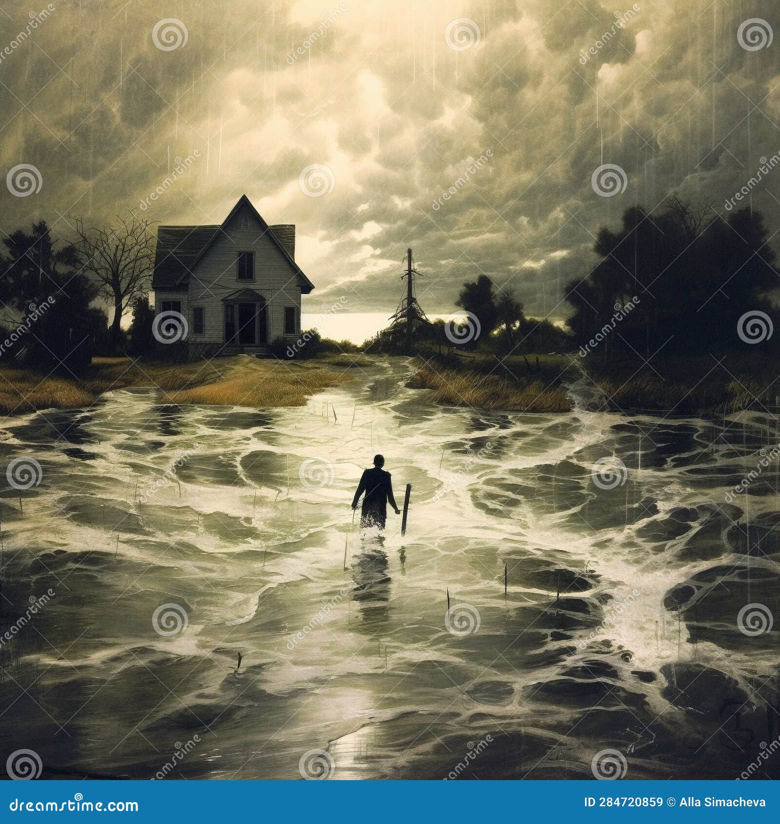 Flood. generative ai stock illustration. Illustration of road - 284720859