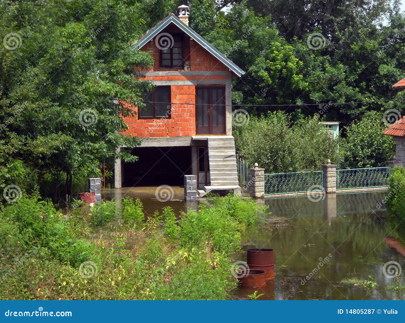 Flood, House Surrounded by Water Stock Image - Image of flowing ...