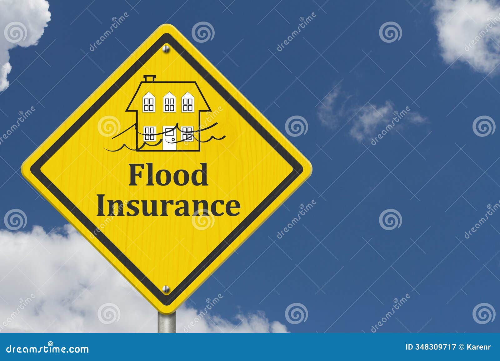 Flood Insurance Warning Sign with Sky Stock Image - Image of warning ...