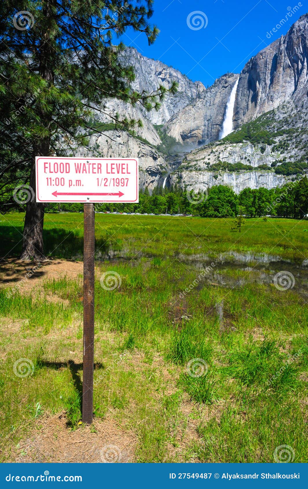 Flood Level Sign in Yosemite Stock Image - Image of historical, flood ...