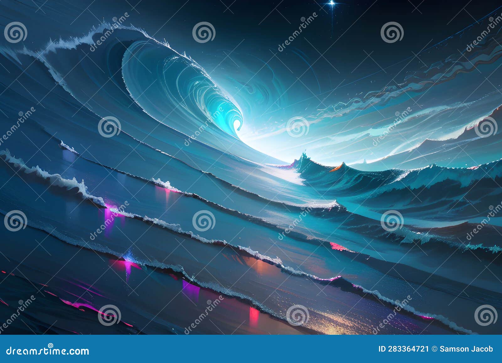 Flood Ocean Jupiter Planet Texture on Waves Deep Water Light ...